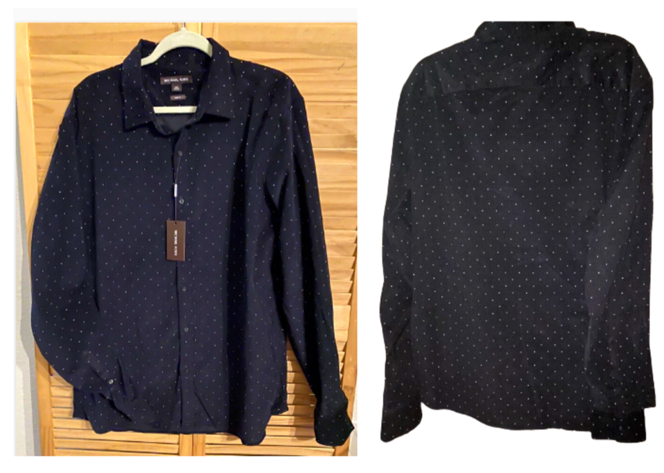 Michael Kors Black Corduroy with White Mini Dots Men's Shirt Slim Fit ...