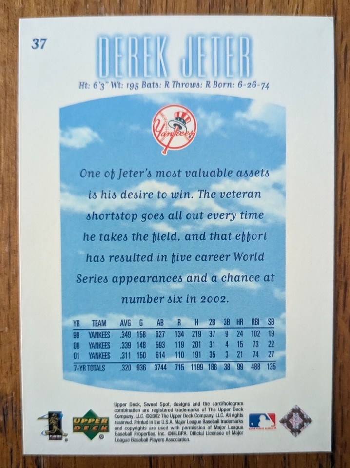 DEREK JETER, 2002 UPPER DECK SWEET SPOT #37 | eBay