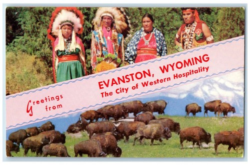 c1950's Greetings from Evanston Wyoming WY City of Western Hospitality ...