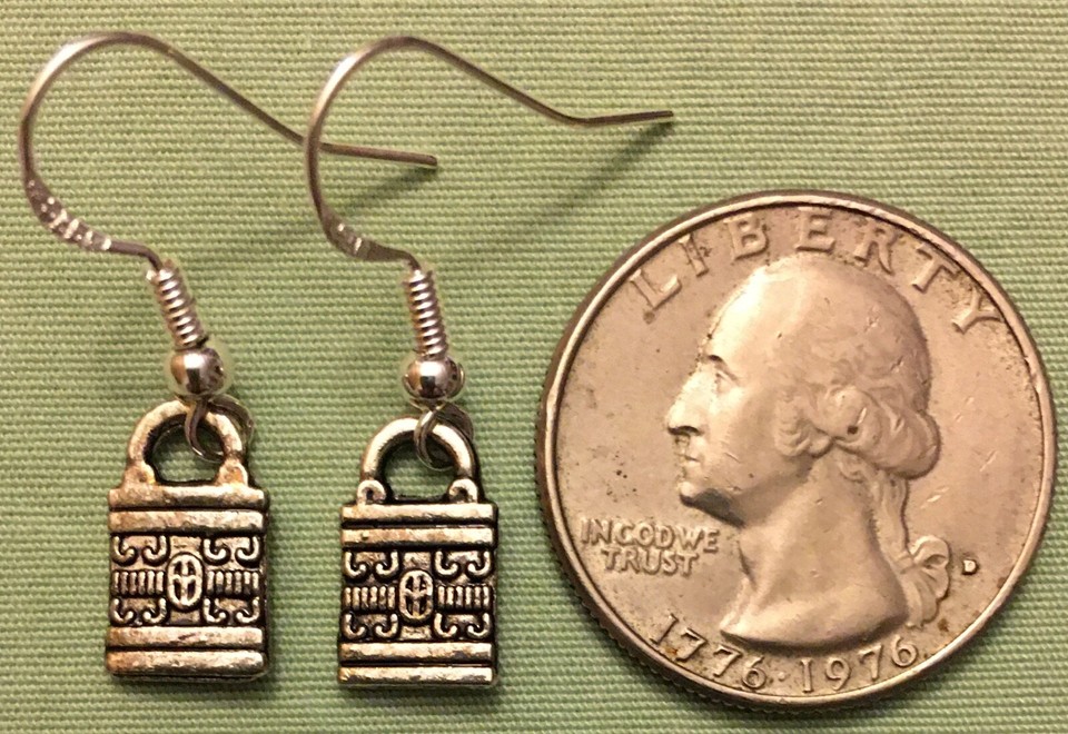 LOCK EARRINGS, SMALL - Pewter with Sterling Silver Ear Wires PADLOCK | eBay