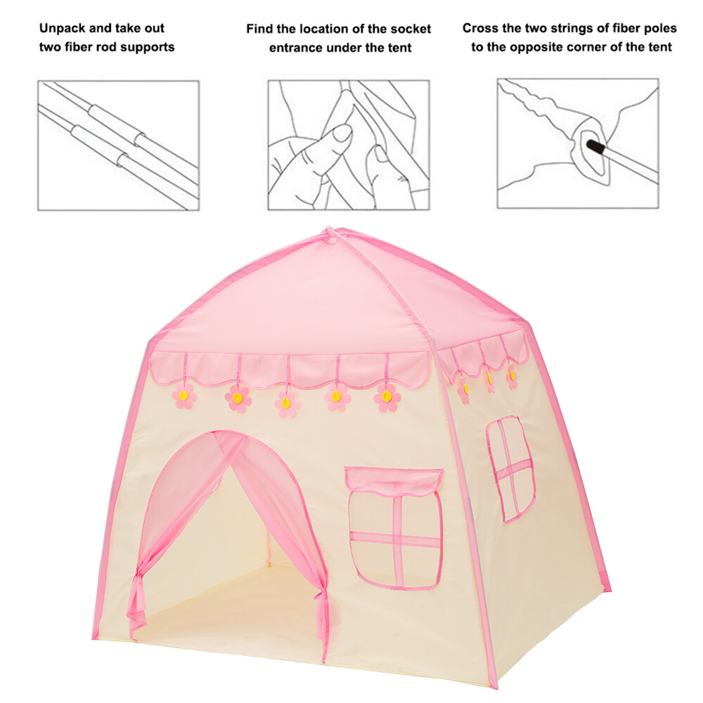 Pink Flower Castle Kids Play Tent Foldable Princess Playhouse Girls ...