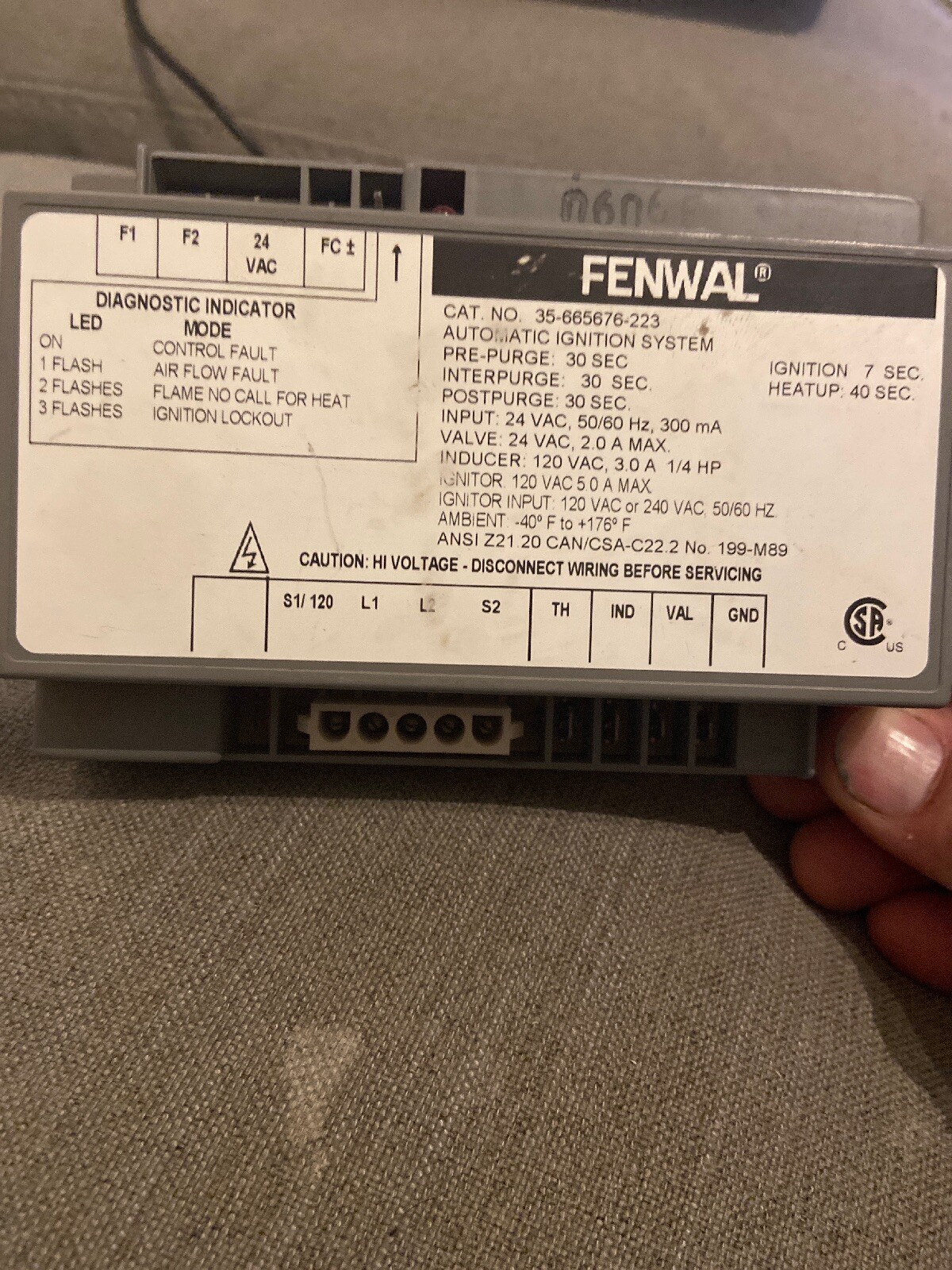 FENWAL 35-665676-223 Automatic Ignition Control System 24 VAC Hot ...