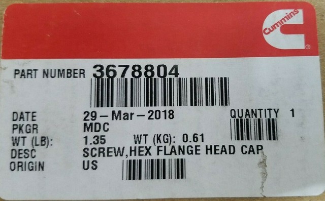 1 X ISX Cummins Engine Hex Flange Head Bolt Cap Screw 3678804 - G858 ...