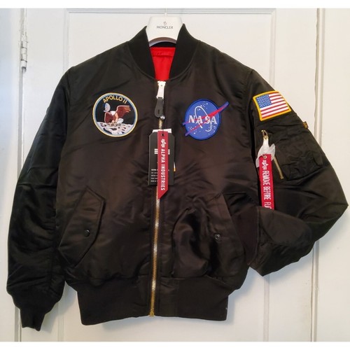 ALPHA INDUSTRIES MA-1 NASA APOLLO FLIGHT JACKET BLACK NYLON Reversible ...