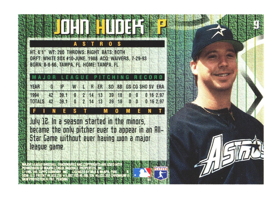 1995 Finest #9 John Hudek Houston Astros | eBay