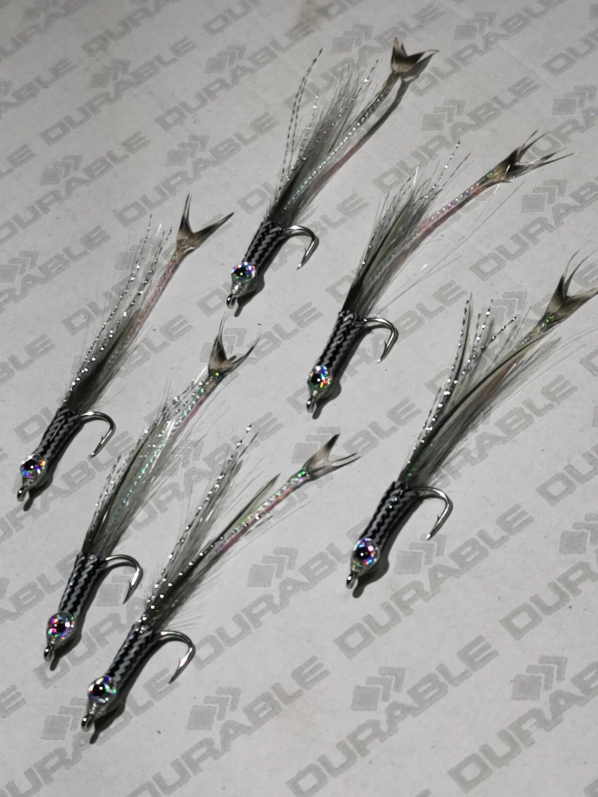 3xULTIMATE UK sz4 8cm BASS SALTWATER flies WOVEN stripe silver MULLET ...