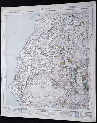 1947 Ordnance Survey Large Antique Map of the Keswick area of Cumbria ...