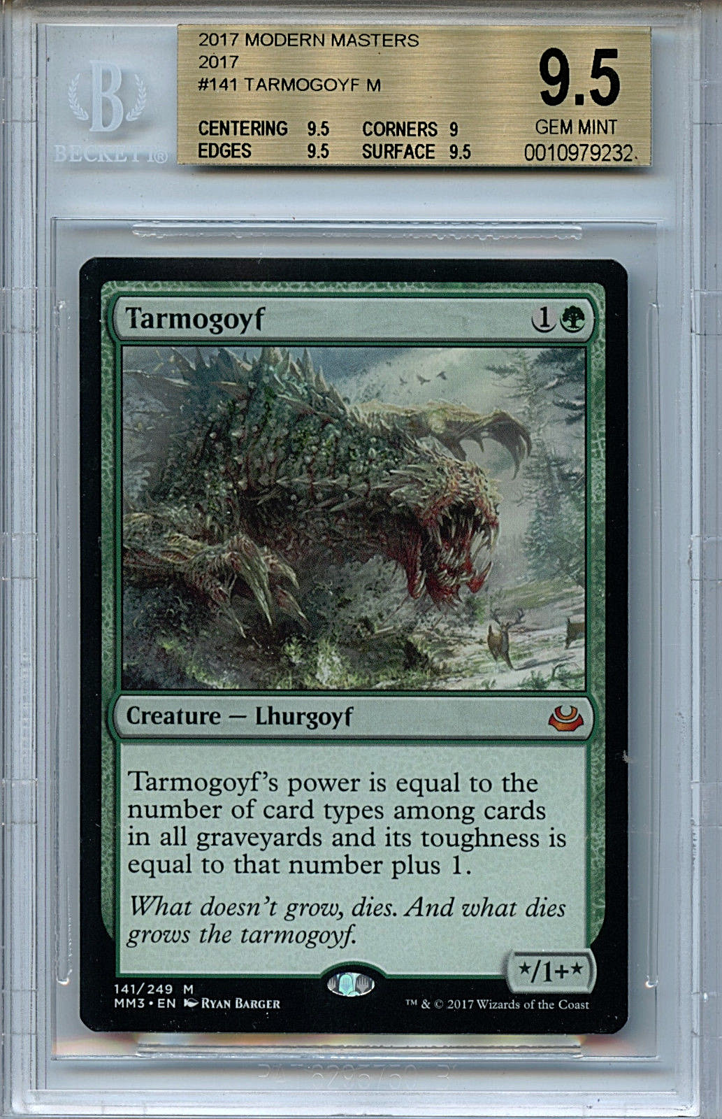 MTG Tarmogoyf BGS 9.5 Gem Mint Magic Card 2017 Modern Masters Amricons ...
