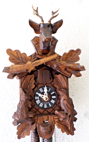 VERY NICE WORKING GERMAN BLACK FOREST DEEPLY CARVED HUNTER CUCKOO CLOCK ...