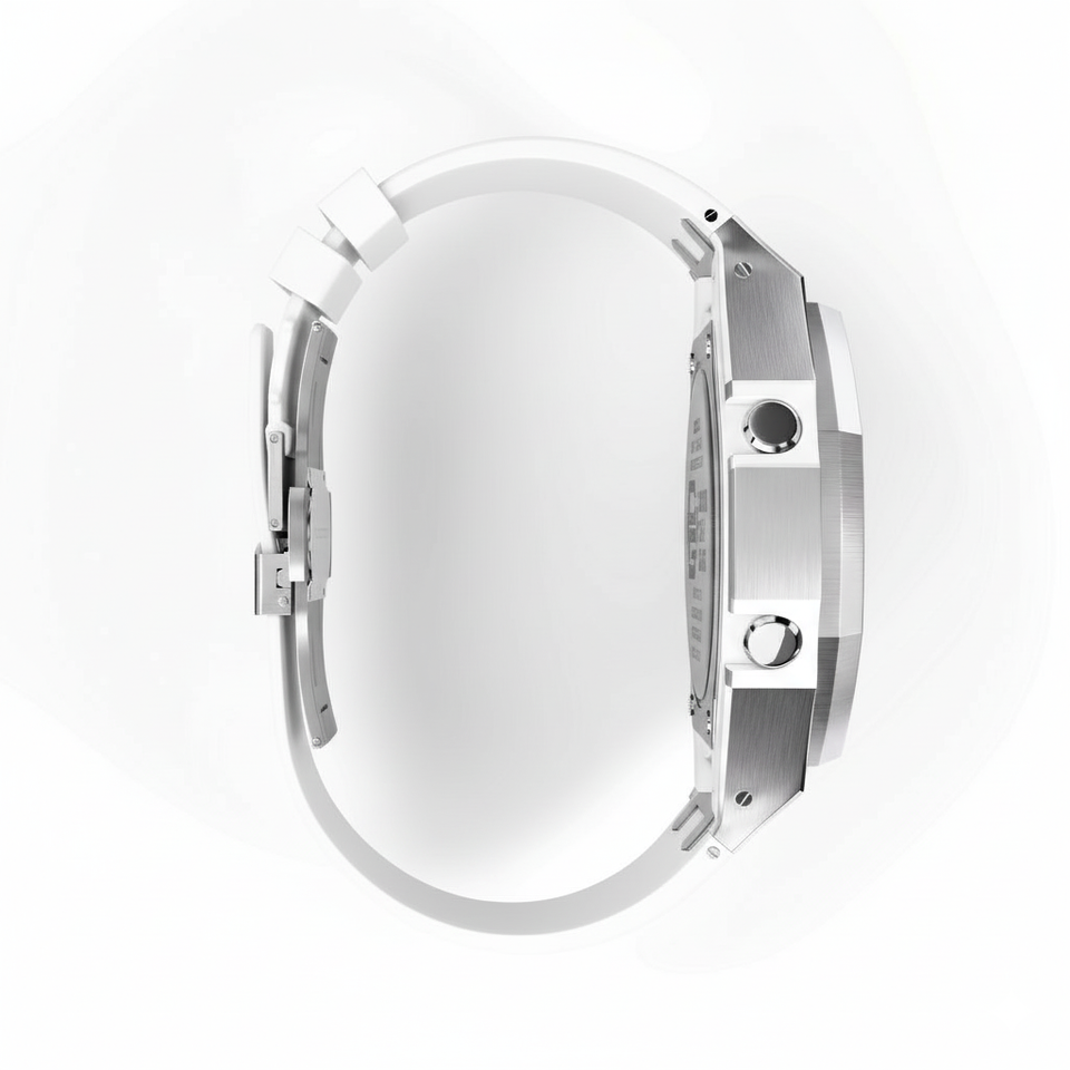 Casioak Mod Watch GA-2100 Silver Metal Case White Strap Modded GA2100 ...
