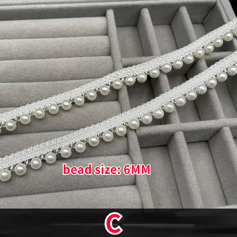 1m DIY Faux Pearl Beaded Fringe Trim Ribbon Lace Edge Sewing Collar ...
