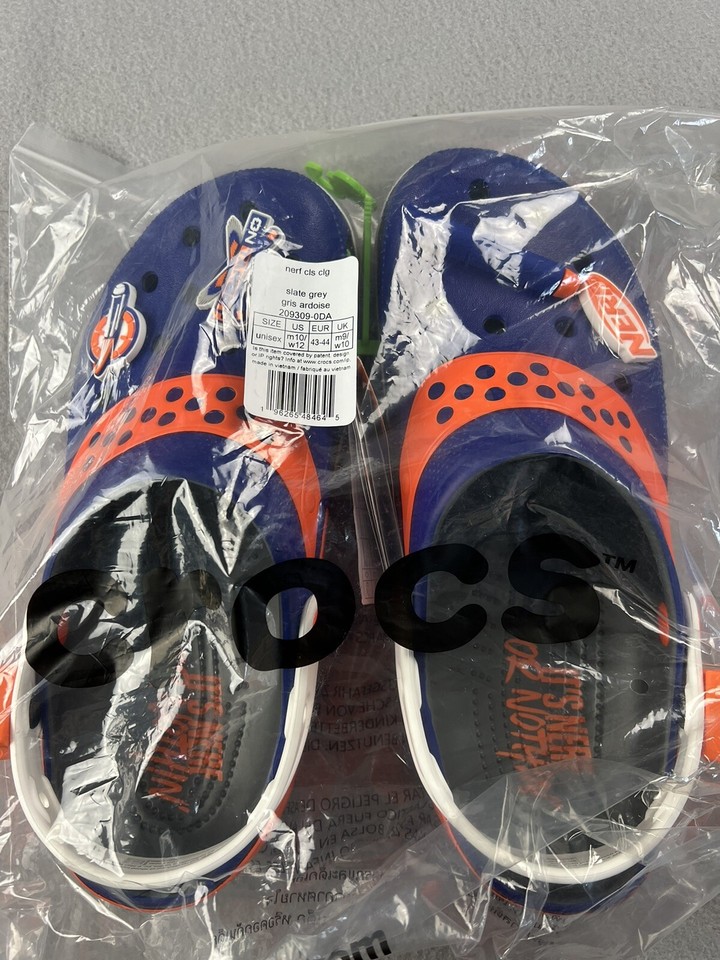 CROCS Classic Hasbro Nerf Clogs Blue Orange Size Men’s 10 Women’s 12 ...