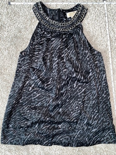 Michael Kors Sleeveless Chain Neck Halter Top Black Gray 2 Small Zip ...
