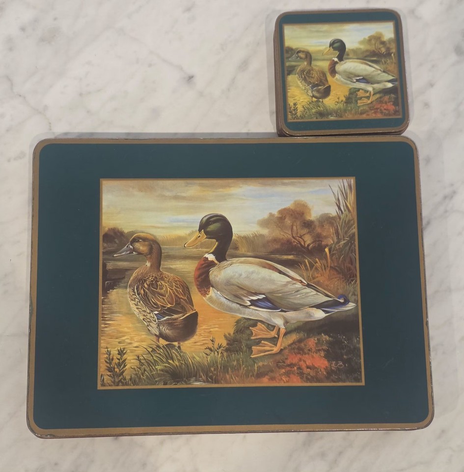 Vintage Pimpernel England Wild Duck Placemats & Coasters X 6 Green Cork ...