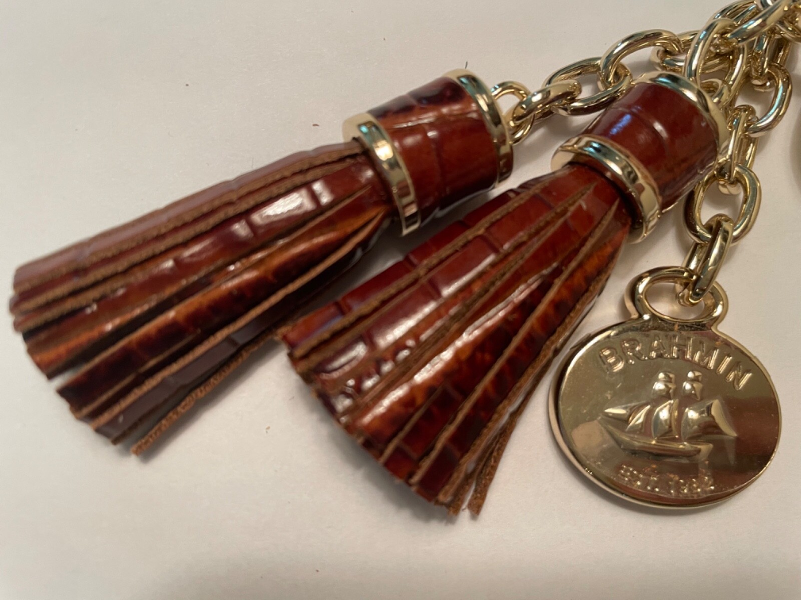 NWT Brahmin PECAN MELBOURNE CROC Red Brown TASSEL Key Fob PURSE CHARM ...