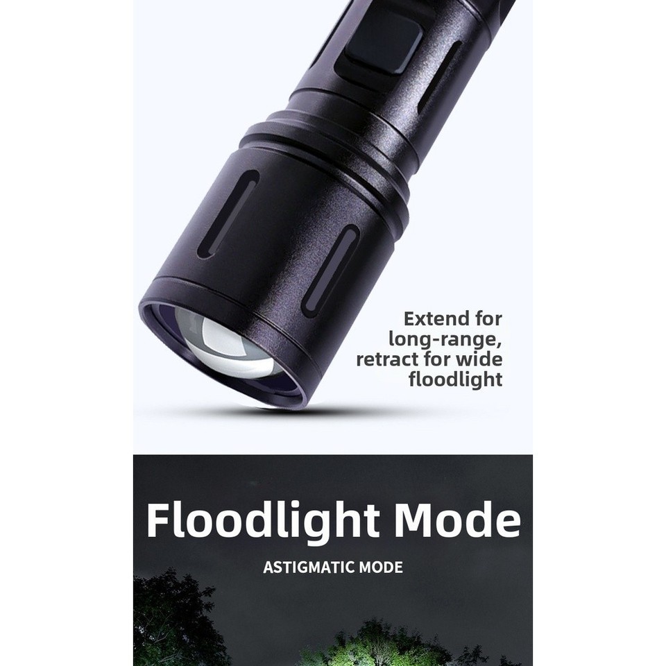 Rechargeable Torch LED Flashlight Hiking Trips Side Light Modes Strobe ...