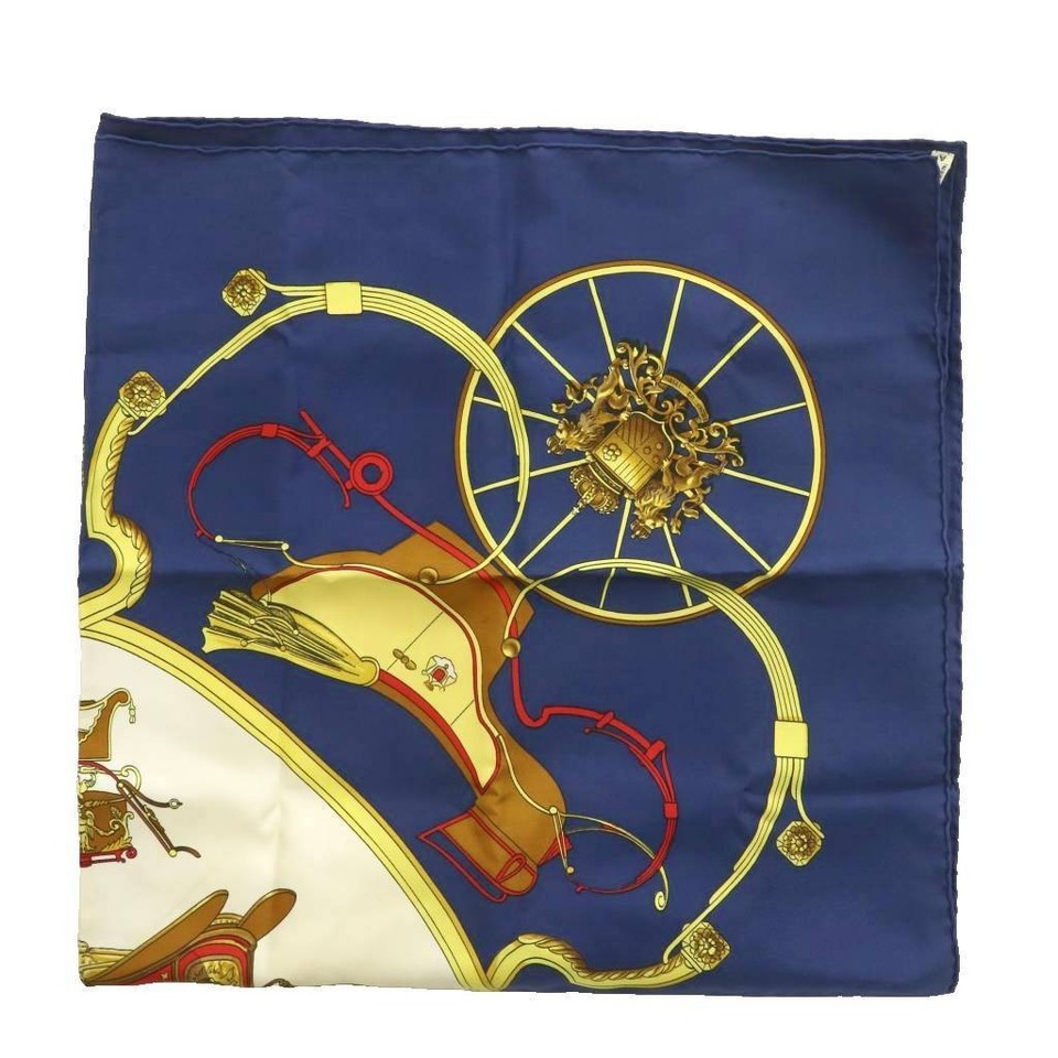 HERMES Carre 90 Springs SPRINGS Scarf Silk Large Carriage Logo Navy ...