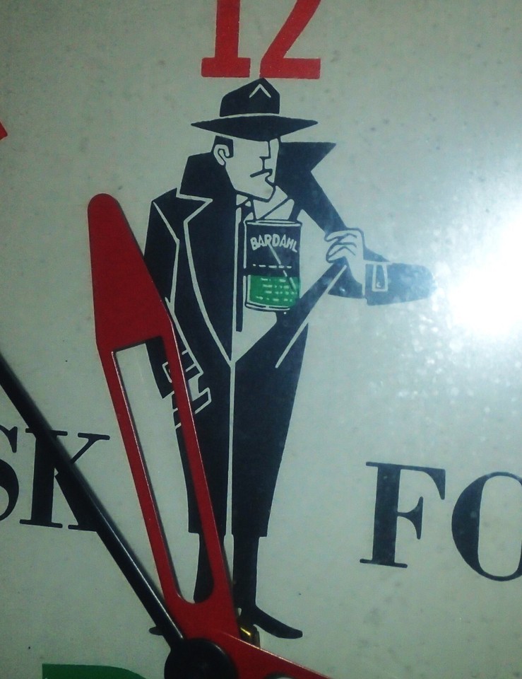 VINTAGE METAL GLASS BARDAHL CLOCK DICK TRACEY MAN USA OIL GAS ENGINE ...