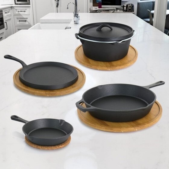MegaChef Pre-Seasoned Cast Iron 5-Piece Kitchen Cookware Set Pots and ...
