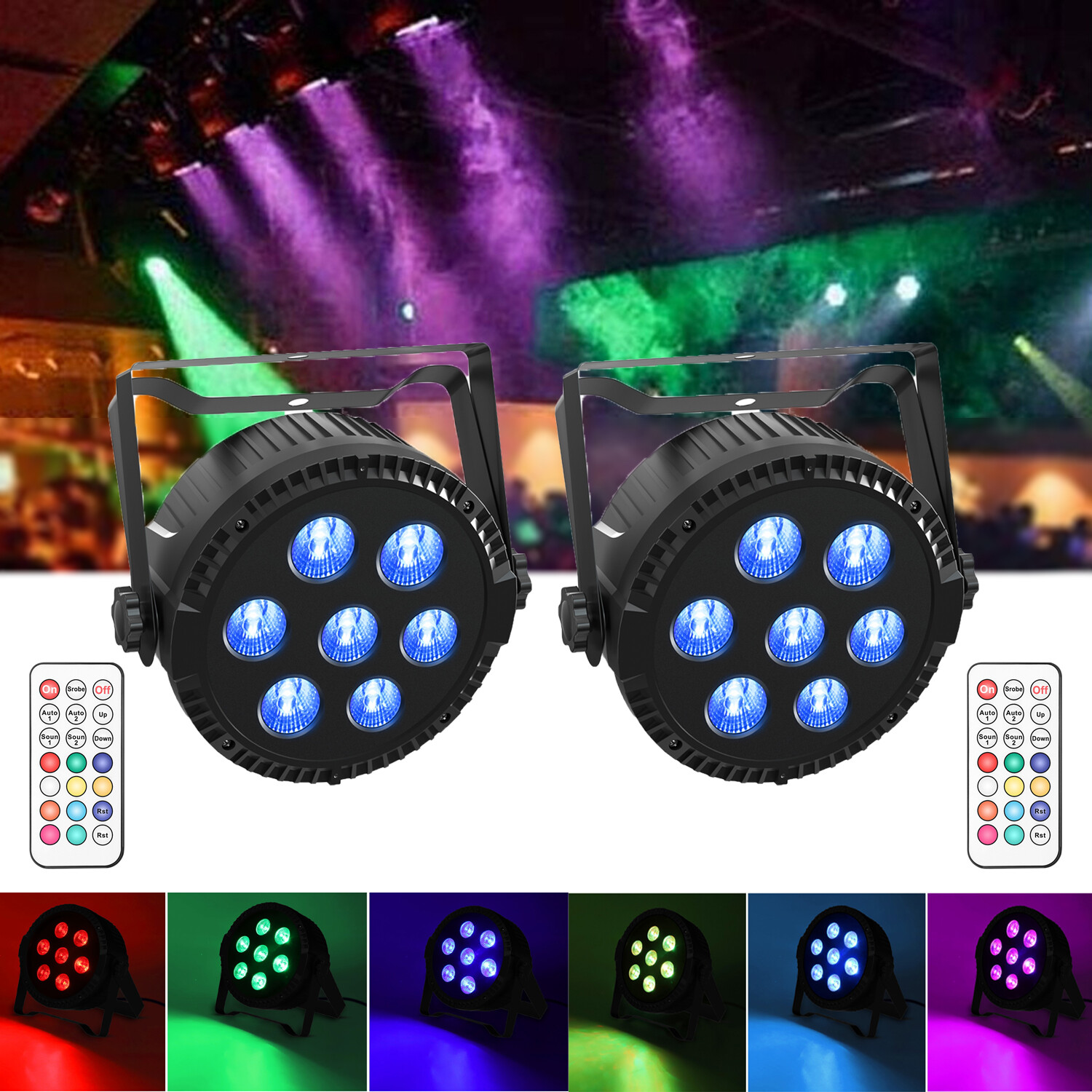 4PCS 140W PAR Can Light 7LED RGB Stage Lighting Beam Party Disco DJ ...