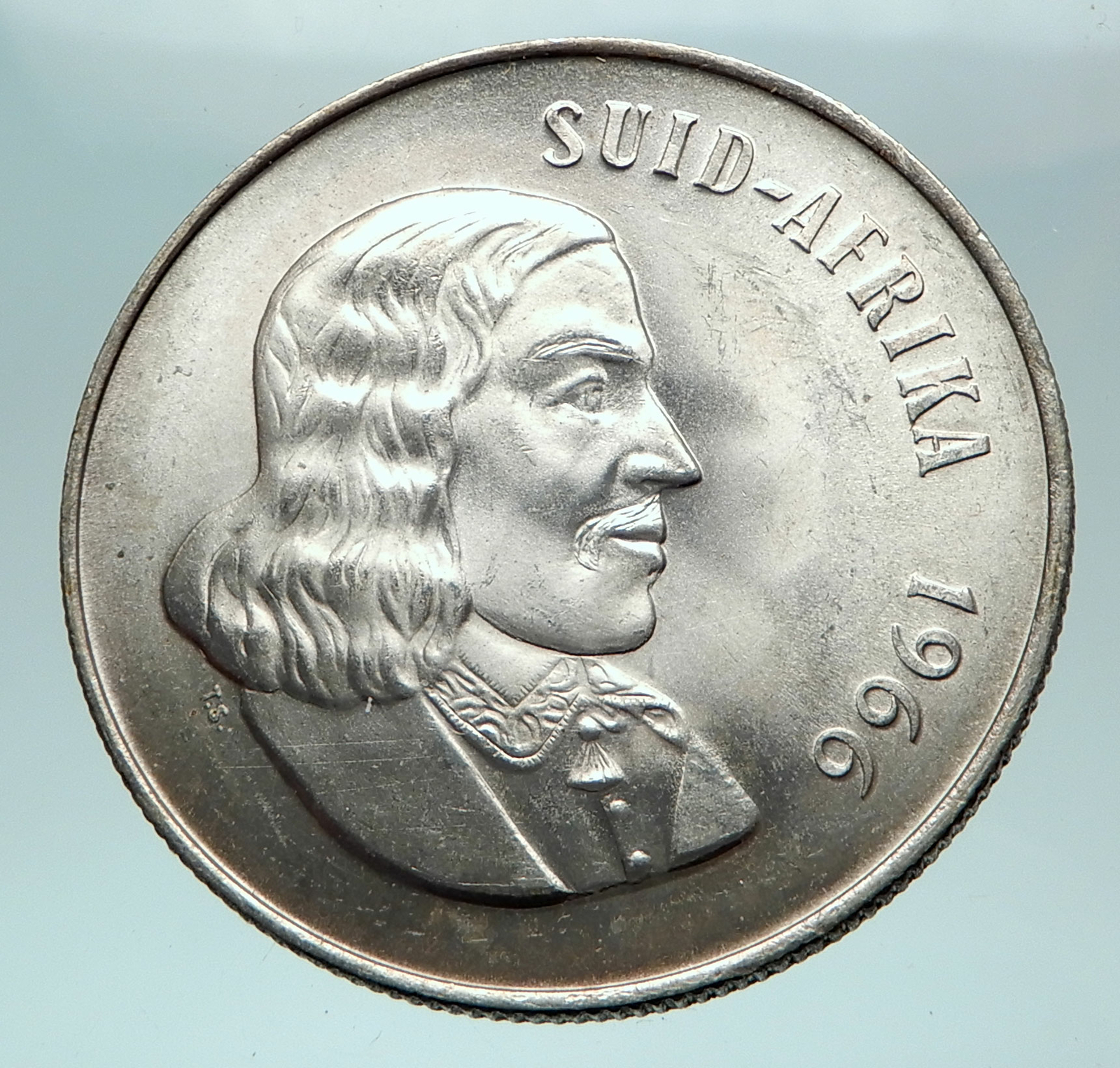 1966 SOUTH AFRICA Founder Jan van Riebeeck & Deer Silver 1 Rand Coin ...