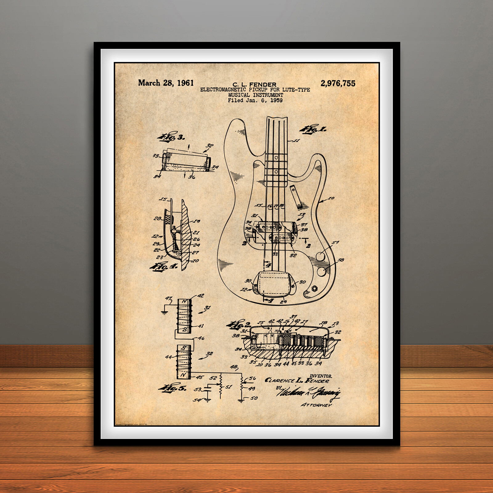 1959 Fender Precision Bass Patent Print Art Drawing Poster | eBay