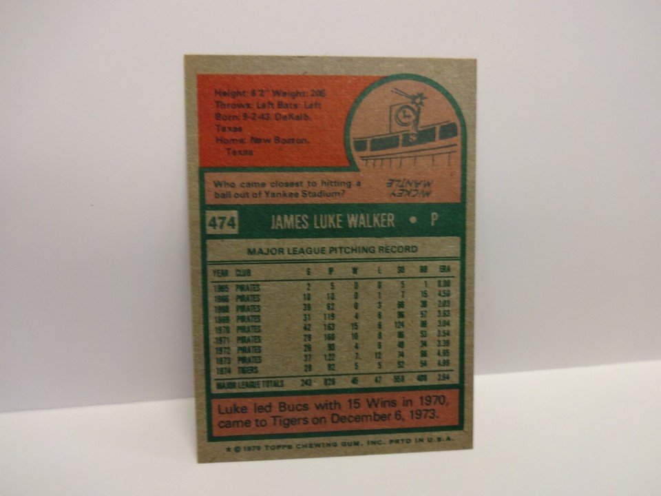 1975 Topps Luke Walker Detroit Tigers Card #474 | eBay