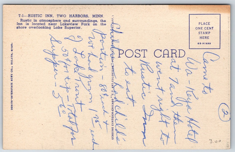 Two Harbors Minnesota~Rustic Inn @ Lakeview Park~Linen Postcard | eBay