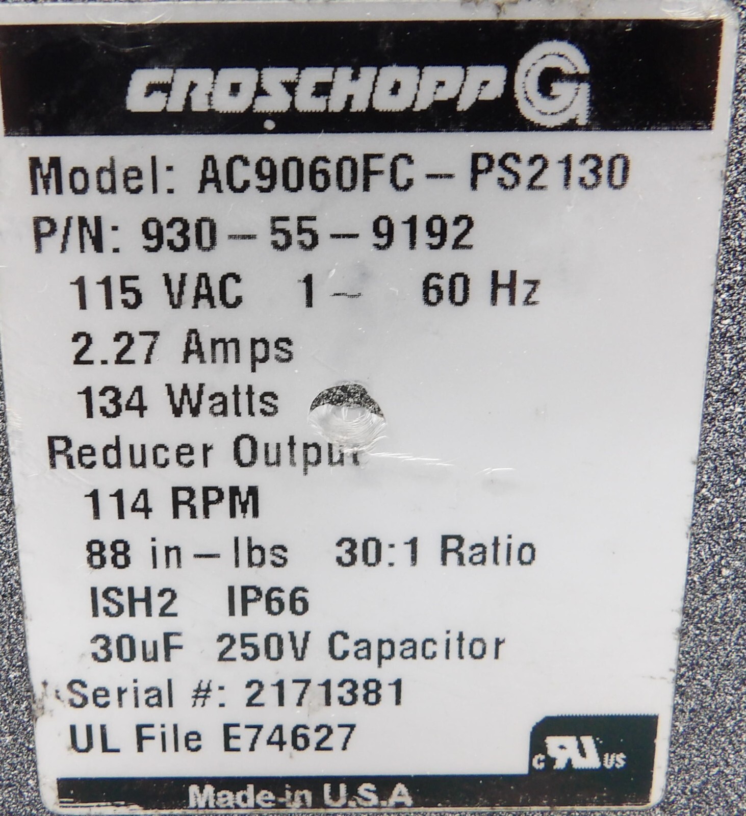 w/ Broken Fan Groschopp 230V Gear Motor AC9060FC-PS2130 for sale online ...