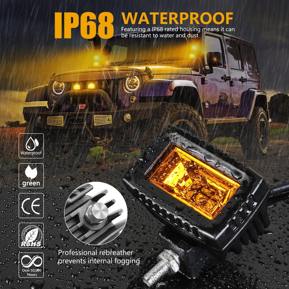 Pair 3" Amber LED Cube Work Lights Flood Pods Offroad Lights Driving ...