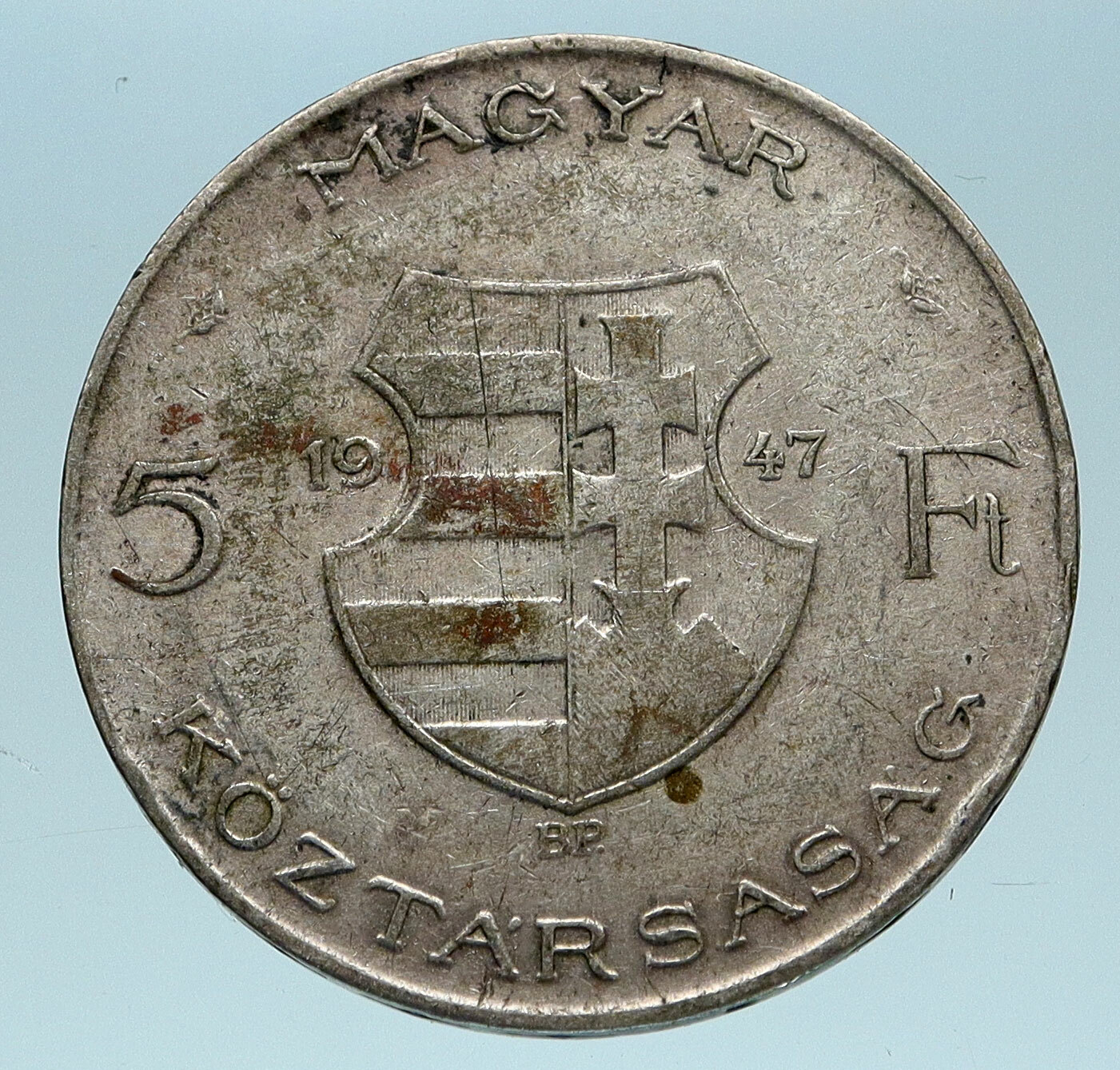 1947 HUNGARY Franz Joseph I & Lajos Kossuth Antique Silver 5 Forint ...