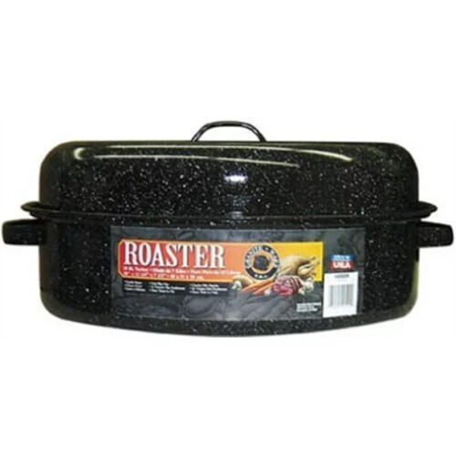 15 lb.Roasting Pan With Lid Ceramic Non-Stick Black Oval Roaster ...