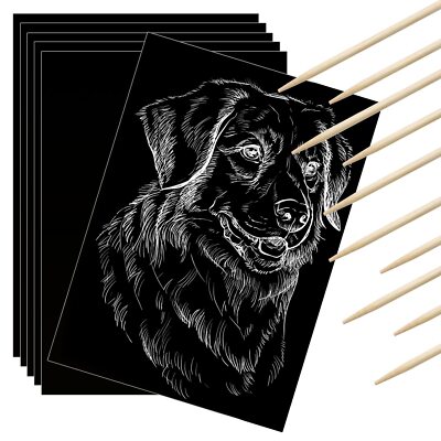 60Pcs Scratch Paper Art Set for Kids Adults Scratchboard Black Scratch ...