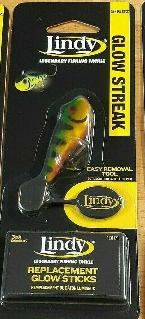 2 Lindy Glow Streak Ice Fishing Lures Yellow Perch 5/16 Oz Lgstk200 for ...