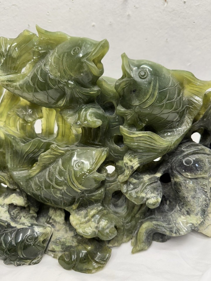 Chinese Jade Koi Carp Fish Aquarium Jadeite Nephrite Celadon Carved ...