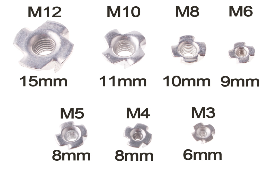 4 Pronged Tee nut M3 M4 M5 M6 M8 M10 M12 T nuts wood furniture Zinc ...