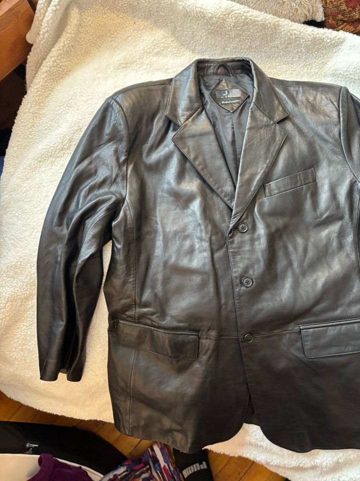 J Ferrar Men's XL Black Soft Lambskin Leather Blazer Lined Sport Coat ...