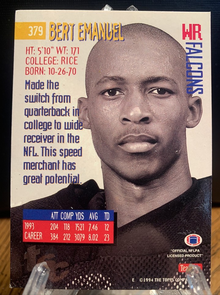 1994 Stadium Club Bert Emanuel Rookie Atlanta Falcons #379 | eBay