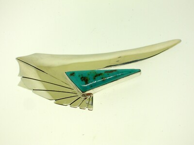 ALICE PLATERO VINTAGE STERLING TURQUOISE SILVER BROOCH/PIN - 4" LONG ...