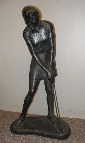 RARE VTG 1975 AUSTIN PROD ART SCULPTURE Female Golfer Heavy Statue 16 ...