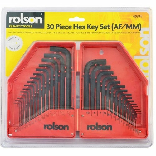 ROLSON 30pc Hex Allen Key Metric short arm,Imperial Long arm in Case ...