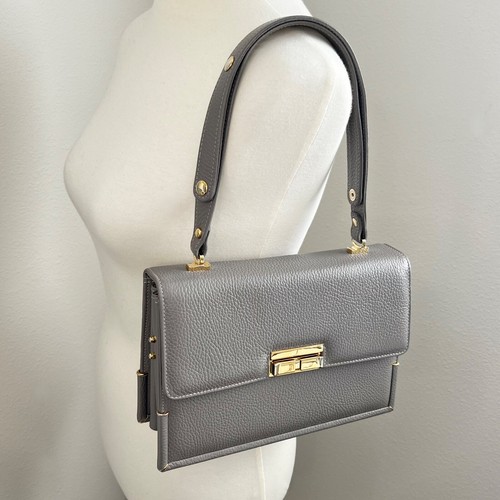MISURI FIRENZE Kelly Bag Italian Purse Gray Gold Hammered Leather ...