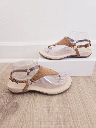 Vionic Margot Studs Suede Tan T-Strap Slingback Buckle Sandals Shoes ...