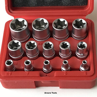 Torx STAR E SOCKET SET 14pc ( E4 to E24 ) - 1/4", 3/8" & 1/2" dr.- New ...