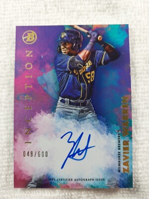 ZAVIER WARREN 2021 Bowman Inception Baseball Prospect Auto /600 BREWERS ...