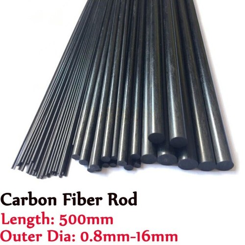 10* 500mm Carbon Fiber Solid Rods For RC Airplane Matte Pole Select Dia ...