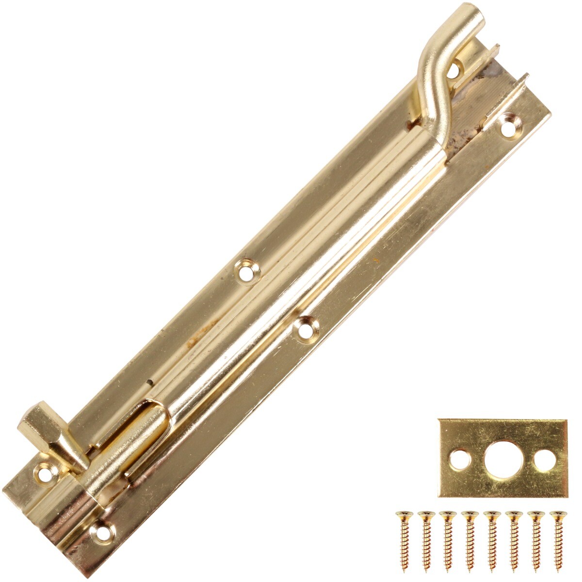 NECKED SLIDE BOLT 150mm BRASS Recessed LARGE OFFSET Cupboard Door Slam ...