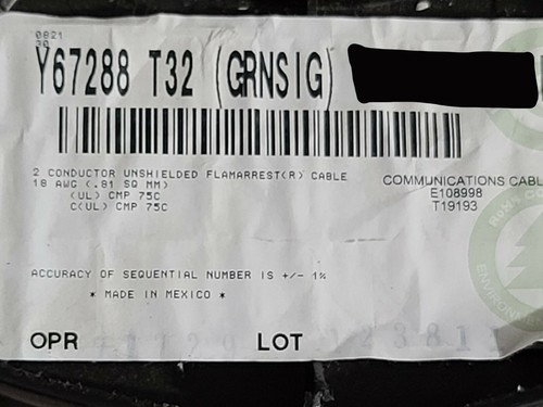 Belden Wire Y67288 18/2C Solid Plenum Light Dimmer LV Dim Cable CMP ...