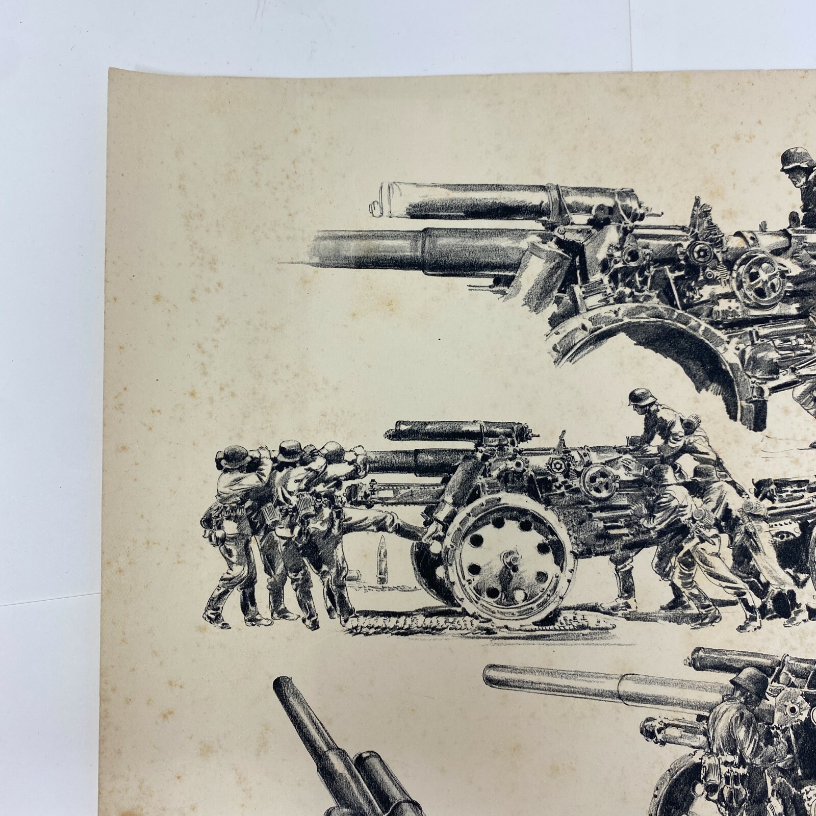 WWII German Soldier Artillery Combat Art Sketch Drawing World War II ...