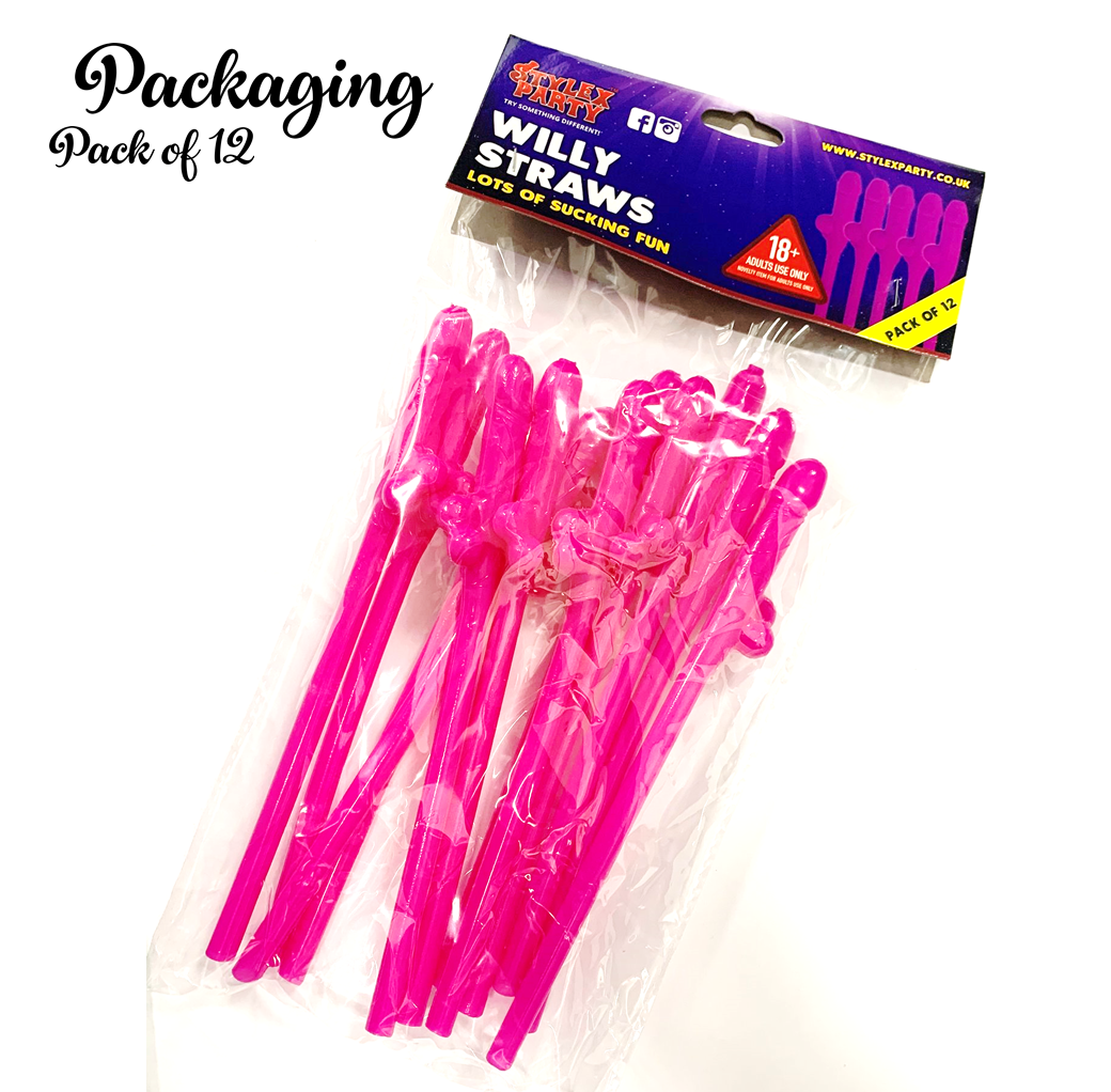 12 PINK WILLY HEN PARTY STRAWS WILLY ACCESSORIES GIRLS OUT DO NOVELTY ...